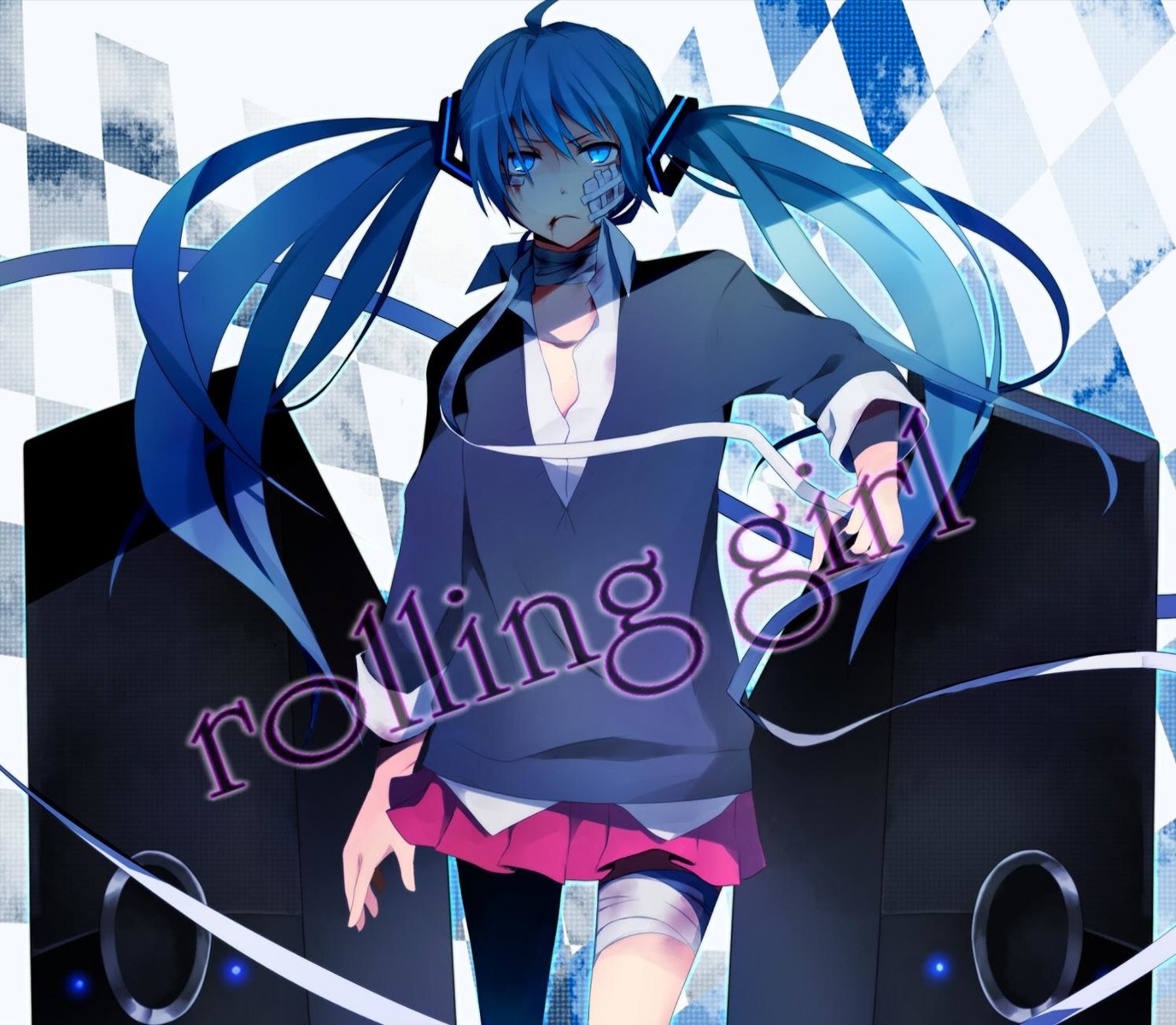 shirotaka rolling girl (vocaloid) vocaloid hatsune miku bandages blood | #162102 | yande.re